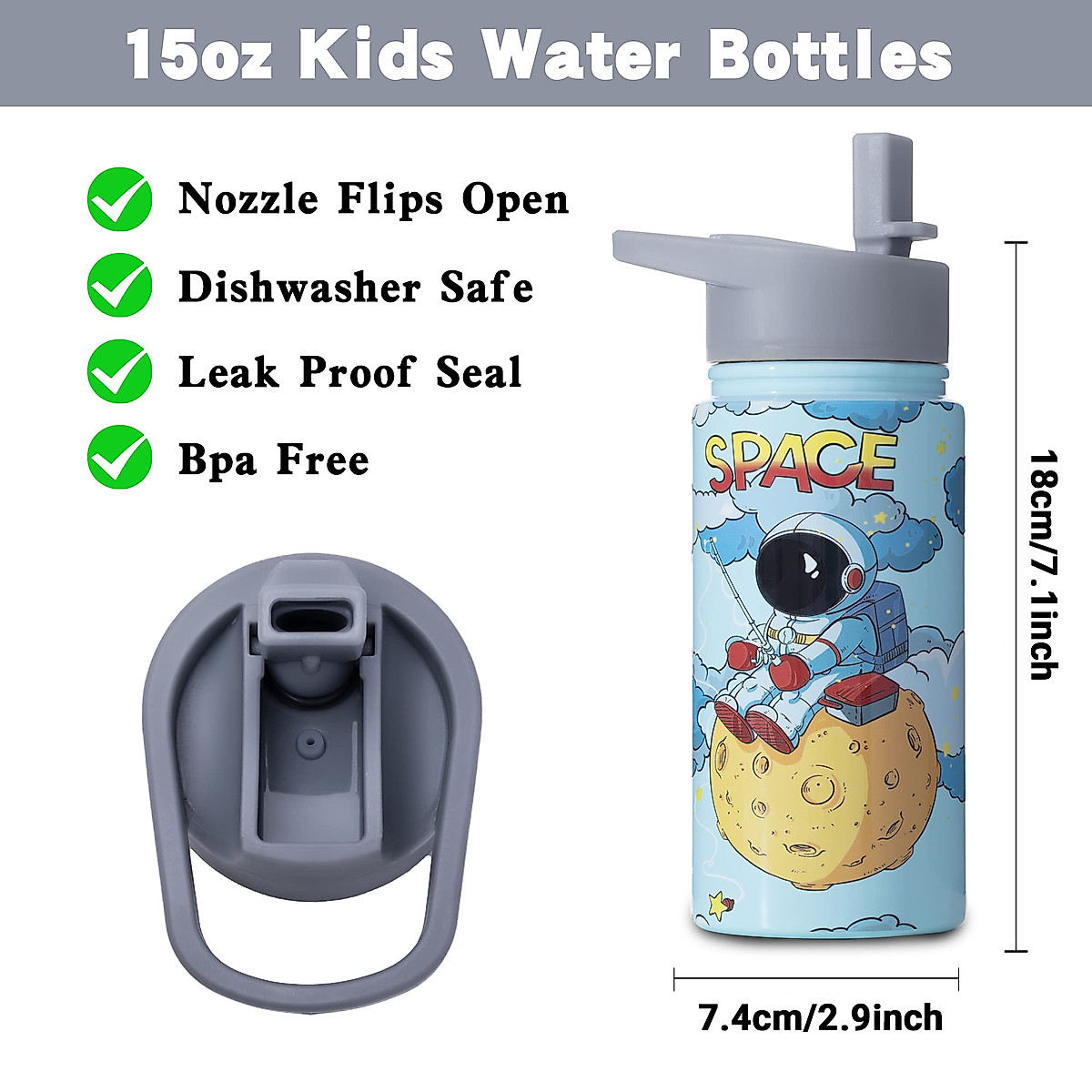 Weboia Astronaut water bottle kids For School Insulated Mug Birthday Gifts For Girls Stainless Steel space Water Bottles with straw christmas gifts for Boys 15 oz