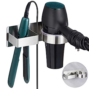 Hair Dryer Holder, Hair Tool Organizer, Stainless Steel Blow Dryer Holder Wall Mounted, Adhesive Hair Straightener Holder, Bathroom Bedroom Hair Care Styling for Flat Iron,Curling Iron,Hairdryer
