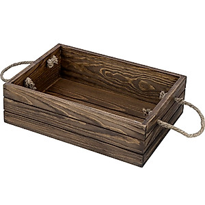MyGift 13 Inch Rustic Brown Wood Decorative Storage Organizer Bin with Rope Handles, Open Top Small Crate Box for Bathroom Accessories, Books, Crafts, Fruits