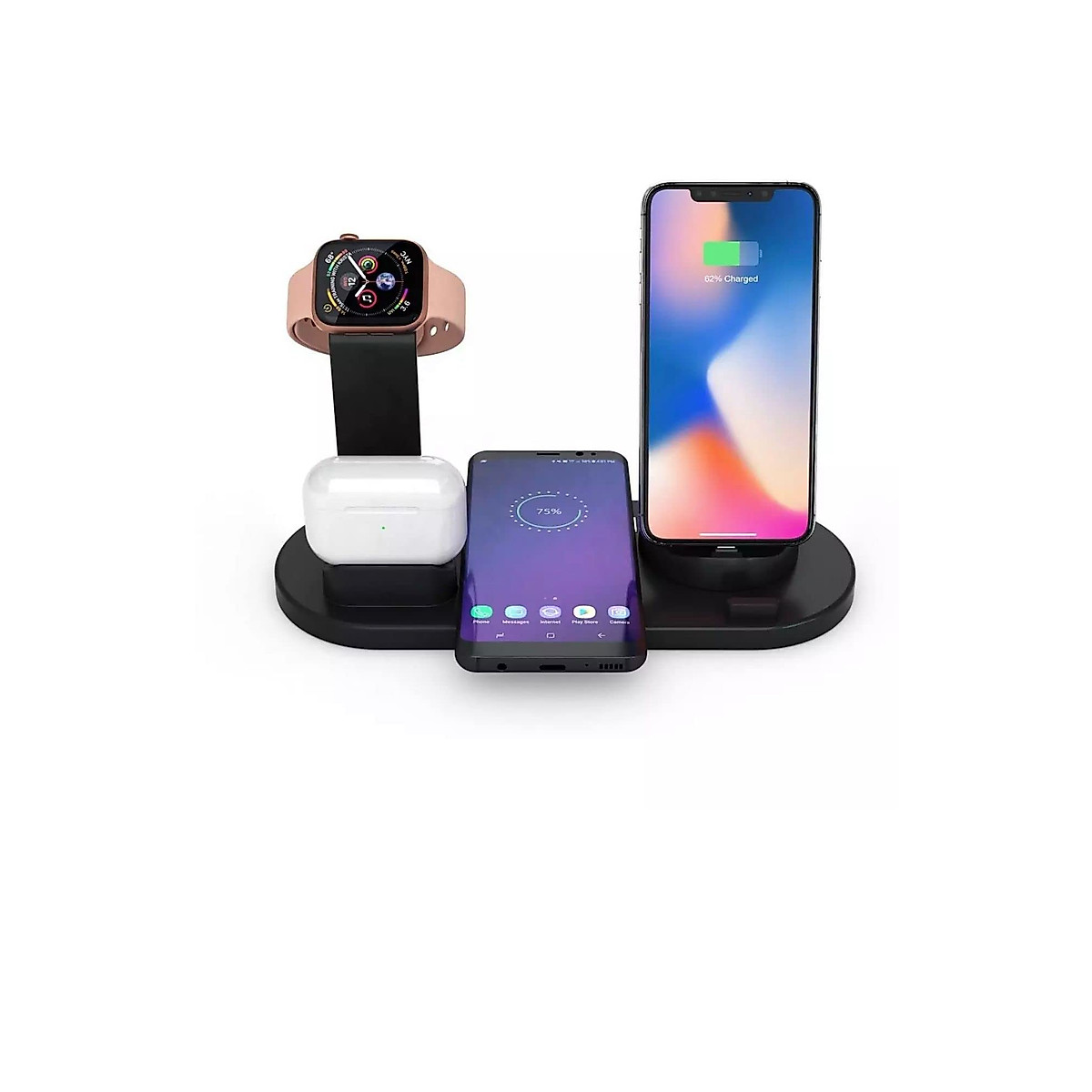 Wirless Charger 4 in 1 Multifunction Chargers 15w Fast 6 in 1 Charging Dock for AirPods Watch Phone iPhone 14/13/12/11/pro/pro max/X/Xmax (Black)