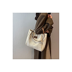 Ulisty Women Corduroy Tote Bag Casual Shoulder Bag Daily Shopping Bag Fashion Handbag black