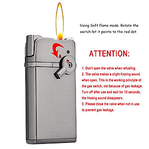 YUSUD Torch Cigar Lighter, Butane Fuel Refillable, Soft/Jet Flame Switchable Cigarette Lighter with Flame Adjustable and Rotatable Switch, Unique Gift for Tobacco Pipe & Cigar