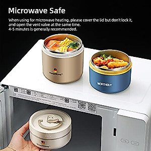 TiLeMiun Portable Insulated Lunch Containers Set, Microwave Safe Thermal Lunch Box For Kids & Aldults, 18/8 Stainless Steel Leakproof Food Container With Bag (Khaki 2Pcs 34oz)