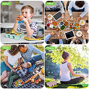Lunbxx Bento Lunch Boxes - Reusable 5-Compartment Food Lunchables Containers, Snack Boxes For Adults Container for School, Work, and Travel, Set of 4 (Wheat)