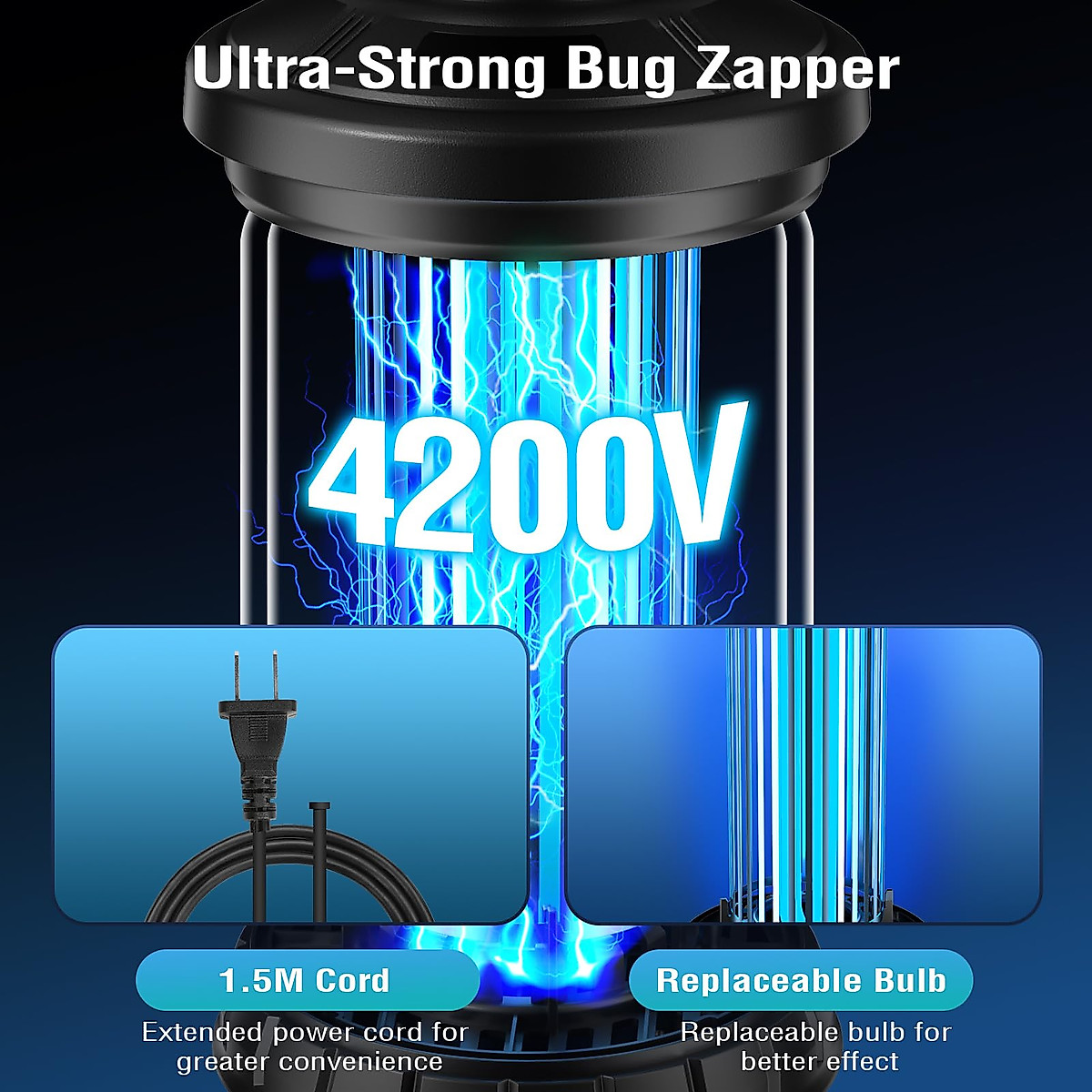 Bug Zapper Outdoor Mosquito Repellent Outdoor Patio Mosquito Zapper 4200V Indoor Fly Trap Mosquito Repellent Mosquito Trap Killer for Home, Patio, and Backyard