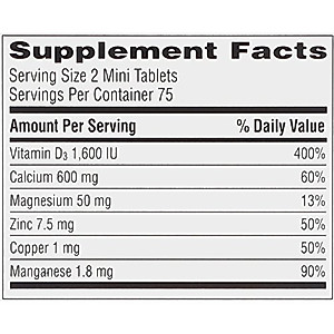 Caltrate Minis 600 Plus D3 Plus Minerals Calcium and Vitamin D Supplement Tablets, Bone Health and Mineral Supplement for Adults - 150 Count