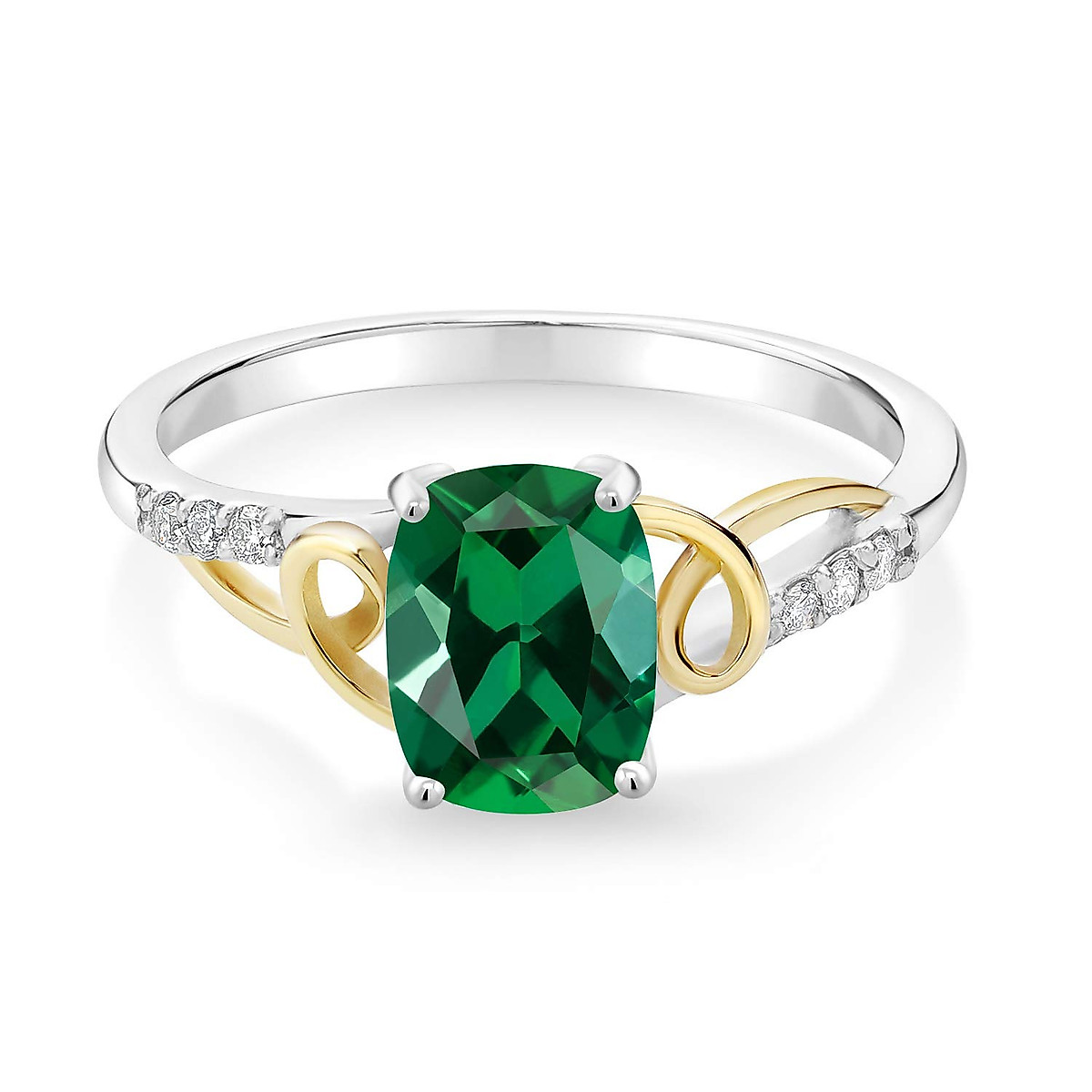 Gem Stone King 10K Yellow Gold and 925 Sterling Silver 8X6MM Cushion Gemstone Birthstone and Lab Grown Diamond Engagement Ring | Wedding Anniversary Promise Ring For Women