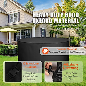 Falflor Round Patio Furniture Cover 600D Oxford Outdoor Round Table and Chair Cover Waterproof Round Table Cover Windproof Anti-UV Garden Furniture Cover 84''D x 28''H