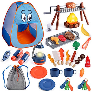 Kids Camping Set with Tent for 2 Toddlers-Kids Camping Toys for Kids 3-5 with Pop up Play Tent-Indoor Outdoor Pretend Camping Toys