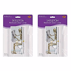 Beistle Skeleton Restroom Door Covers, 5’ x 30”, 2 Pieces – Spooky Halloween Party Decor - Bone Chilling Design – Easily Display – Plastic for Indoor & Outdoor Use - Bathroom Accessories