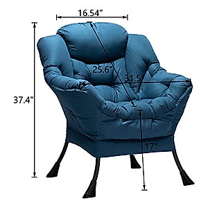 HollyHOME Modern Cotton Fabric Lazy Chair, Accent Contemporary Lounge Chair, Single Steel Frame Leisure Sofa Chair with Armrests and A Side Pocket, Thick Padded Back, Navy Blue