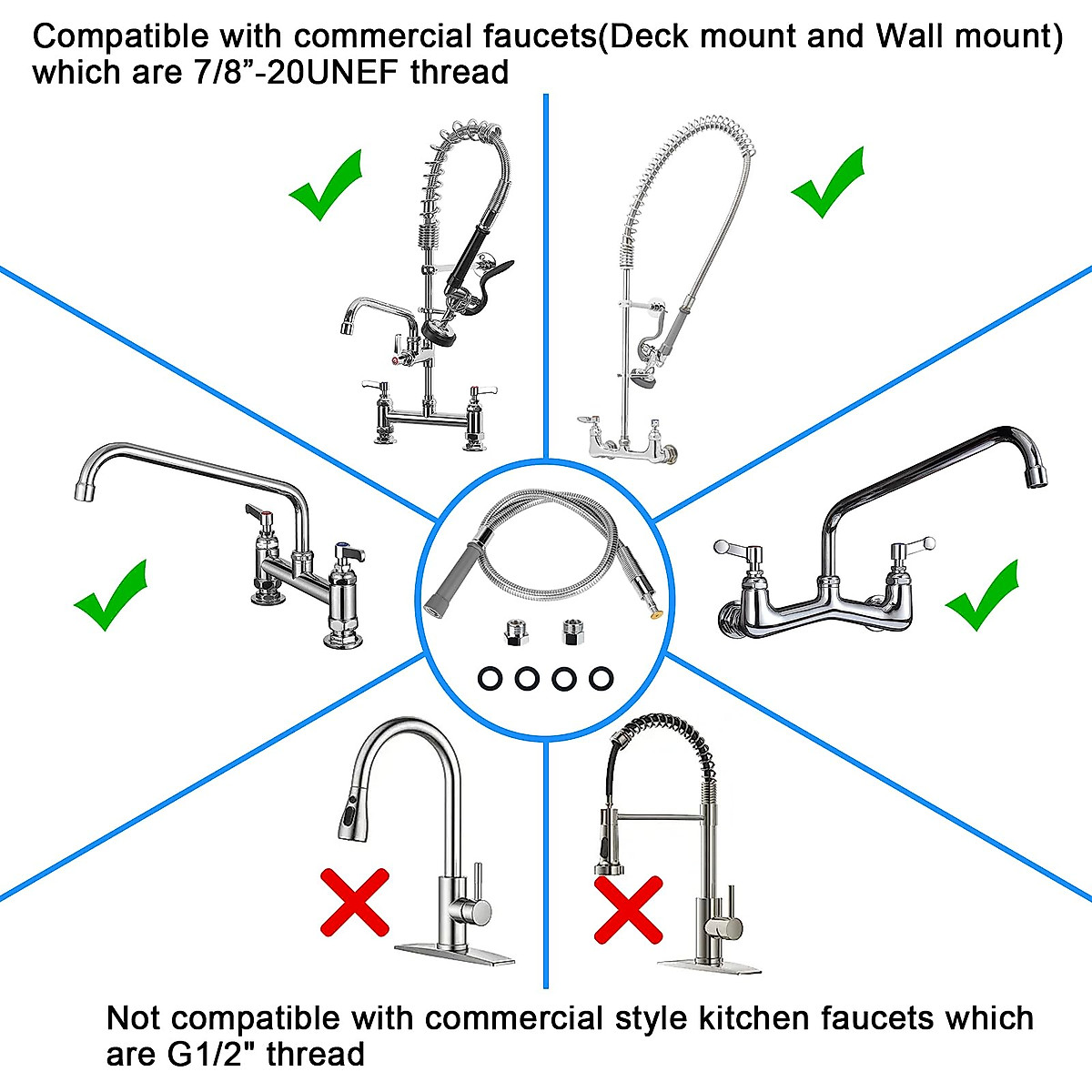 Replacement B-0044-H Commercial Sink Sprayer Hose for T&S Brass, 44 inch Stainless Steel Flexible Pre-Rinse Hose with Heat Resistant Gray Handle Commercial Kitchen Sink Faucet Dish Spray Part