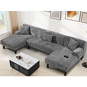 YITAHOME Sectional Couches for Living Room, U Shaped Sofa Chenille Modern Modular Couch with USB & Type C Charging Ports Double Chaise and Comfy Upholstered, Dark Grey