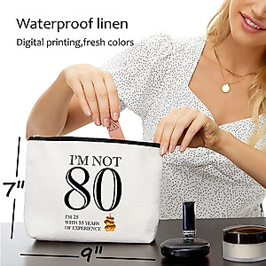 Blue Leaves I'm not 80,80th Birthday Gifts for Women,Mom,Grandma,Wife,80th Birthday Gifts Ideas,Queen 80s, Fun Makeup Bag Gifts