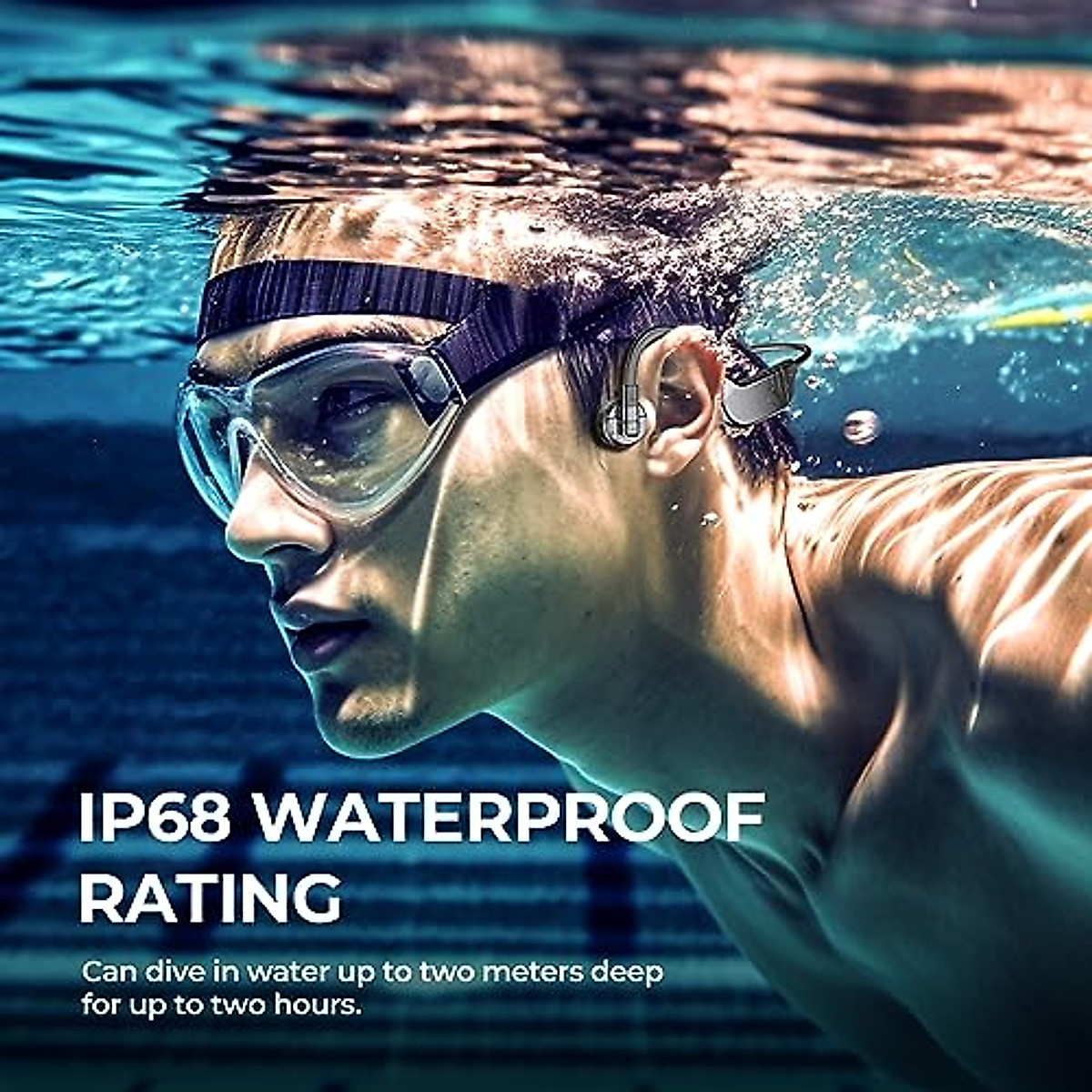 fojep 3-in-1 Bone Conduction Headphones for Swimming/Waterproof, Open Ear Bluetooth Headphones, Wireless Earphones Sport Earbuds with Built-in MP3 Player 32G Memory for Running, Cycling, Hiking, Gym