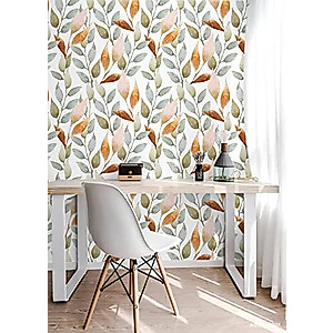 Floralplus Peel and Stick Wallpaper Boho Leaf Stick On Wallpaper Removable Textured Wallpaper Pull and Stick Contact Paper for Cabinet Bathroom Nursery Home Decor 17.7in x 118in