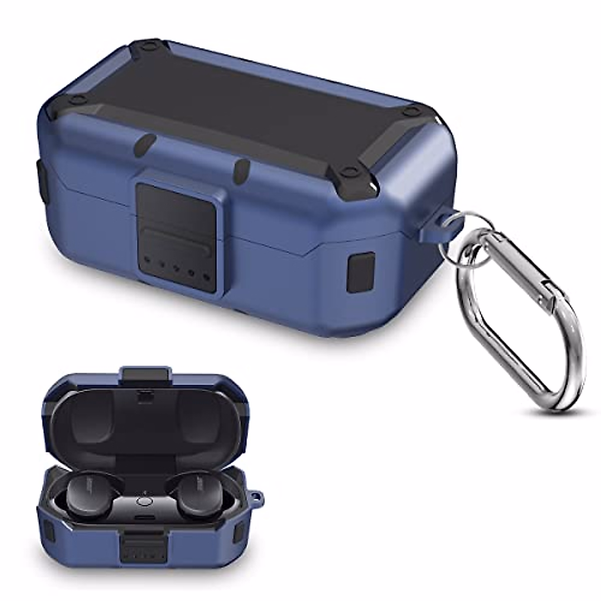 [with Lock] TOLUOHU Cover for Bose QuietComfort Earbuds Case, Shock-Absorbing Protective PC+TPU Security Lock Case Compatible with Bose QuietComfort Earbuds for Men Women with Keychain (Blue)