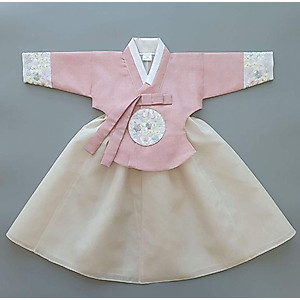 Hanbok Dress Baby Girl 100th Days Birth Party Celebration Korea Traditional Baby Pink Beige