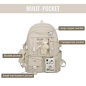 Freie Liebe Kawaii School Backpack for Girls Cute Aesthetic Backpack School Bookbag with Pin and Accessories