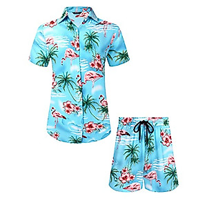 COOFANDY Womens Floral Blouse Set Hawaiian 2 Piece Outfit Button Lounge Beach Tracksuits