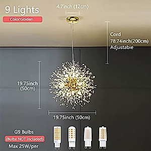 Mivenda Gold Crystal Chandeliers 9-Light Modern Firework Chandelier Dandelion Light Fixture,Bedroom Chandelier,Ceiling Hanging Lighting for Dining Room,Bedroom,Aisle