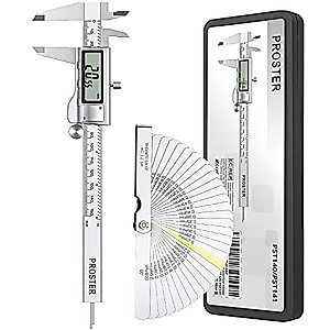 Proster Digital Vernier Caliper 6inch/150mm + 32 Feeler Gauges Dial Calipers Electronic Caliper Fractions/Inch/Metric Calipers Measuring Tool for Length Width Depth Inner/Outer Diameter