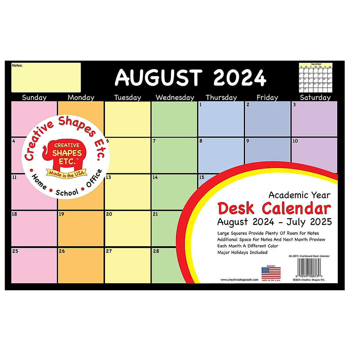 2 pcs 2024-2025 Academic Year Desk Calendar Black/White and Chalkboard Design Combination Pack, 12 months with notes space major holidays 13” x 19” Wall/Desk Teacher Planner Classroom Office Home Organization