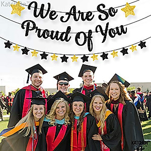 Glitter, We Are So Proud of You Banner - Large 10 Feet, No DIY | Graduation Banner for Black and Gold Graduation Party Decorations 2023 | Graduation Garland for Class of 2023 Graduation Decorations