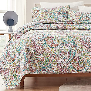 SLEEP ZONE Kids Twin Quilt Set 68x86 inch with 1 Pillow Sham - Reversible Cool Summer Quilt, Soft Lightweight Bedspread Coverlet Set for All Season (Paisley Pattern)