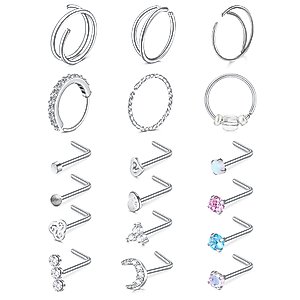 Mayhoop 20G Stainless Steel Nose Ring Hoop Nose Rings Studs Piercings Hoop Jewelry for Women Men