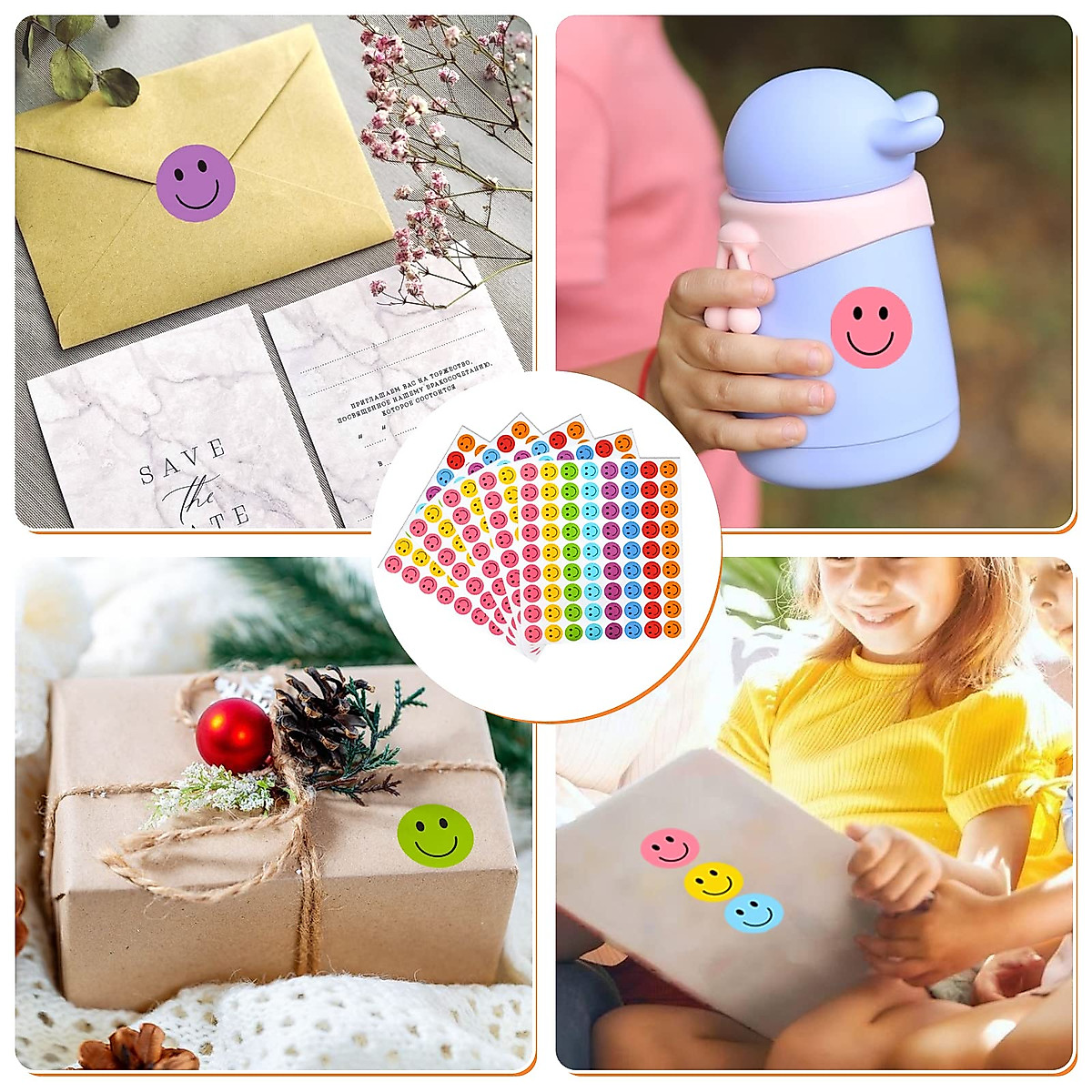 Smiley Face Stickers 1800Pieces, Happy Face Stickers 1in/2.5cm, Small Stickers for Kids Reward Chart (8 Colors)