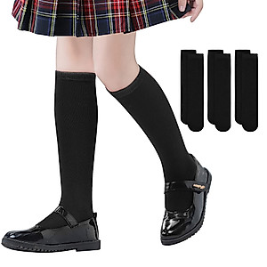 Zando Girls Knee High School Uniform Socks - Breathable Long Tube Socks for Soccer & Outdoor Sports, Seamless Toe, Ages 5-8, Black