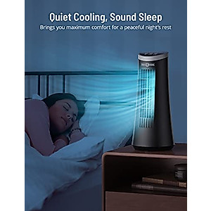 PARIS RHÔNE Small Tower Fan, 75° Oscillating Tower Fan with 2 Speeds, 12'' Cooling Desk Table Fan Portable Bladeless Fan for Bedroom Home Office Desktop