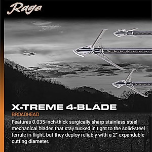 Rage Extreme 4 Blade Arrow Archery Broadhead, 100 Grain - 2 Pack