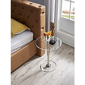 MEETLAKE Clear Acrylic Table with Cone Metal Pole (Large, Silver) …