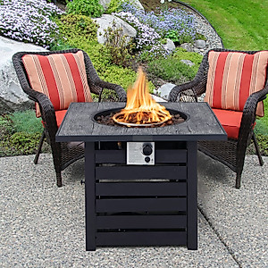 Happygrill 50,000 BTU Fire Pit Table Outdoor Auto-Ignition Propane Firepit Table, 32” Square Firepit with Waterproof Cover Lava Rocks for Patio Backyard Balcony