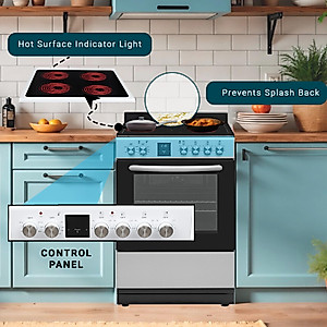 Equator Stainless Steel Electric Stove with Convection Oven, Air Fryer & Ceramic Cooktop 24-Inch, 4 Burners - Kitchen Cooking Range (SS)