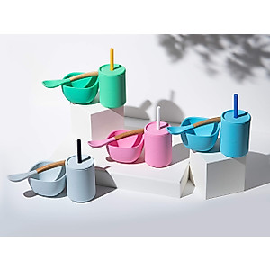 Avanchy Silicone La Petite Essential Collections Gift Set Black - Includes Mini Silicone Bowl, Silicone Cup, and Bamboo Baby and Infant Spoons - Baby Food Set - Baby Shower Gifts