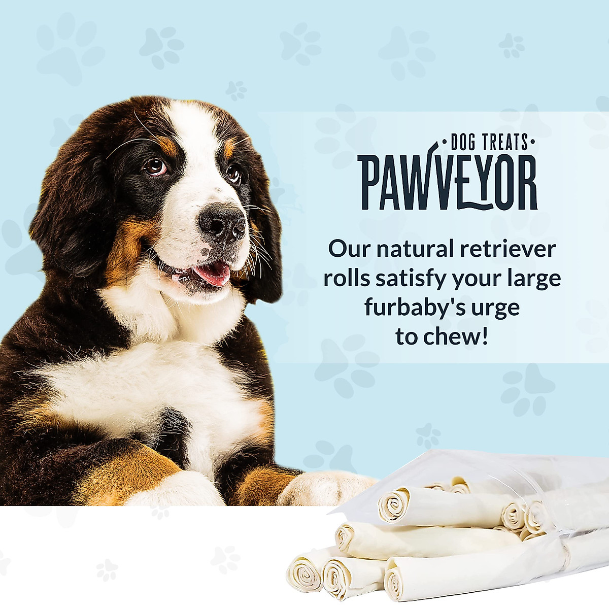 Pawveyor 10-11" Retriever Rolls for Large Dogs - Pack of 20 Thick Long Lasting Dog Chews for Aggressive Chewers - All-Natural, Protein-Dense Jumbo Rawhide Chews - Odor-Free and Supports Dental Health