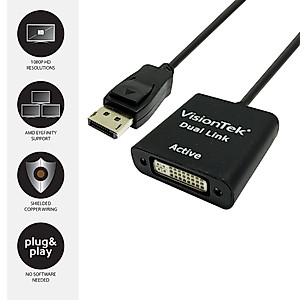 VisionTek DisplayPort to DVI-D Dual Link Active Adapter, 7 Inches, Male to Female, for Lenovo, Dell, HP, Desktop Graphics and More (900639)