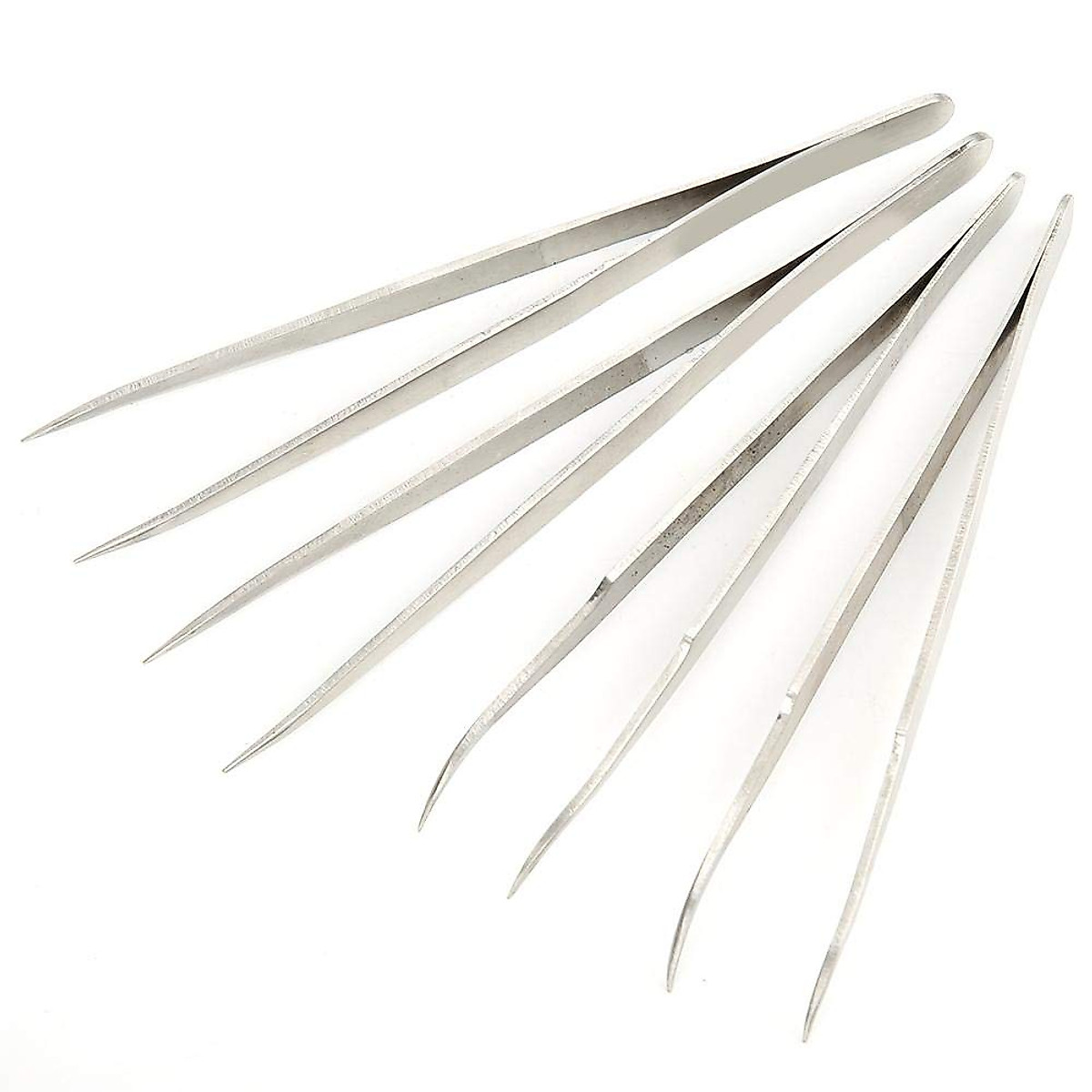 HEEPDD Tweezers, 4PCS Serger Tweezers with Serrated Tips Serrated Bent Tweezers Tips Stainless Steel Straight Tweezer Tip Curved Anti Static Tweezers Sewing Machine Accessory