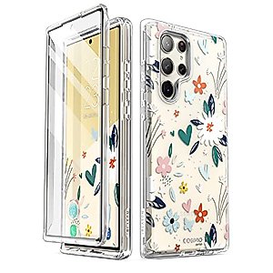 i-Blason Cosmo Series for Samsung Galaxy S23 Ultra Case 6.8" (2023 Release), [Fingerprint ID Compatible] Slim Full-Body Stylish Protective Case with Built-in Screen Protector (Flower Paint)