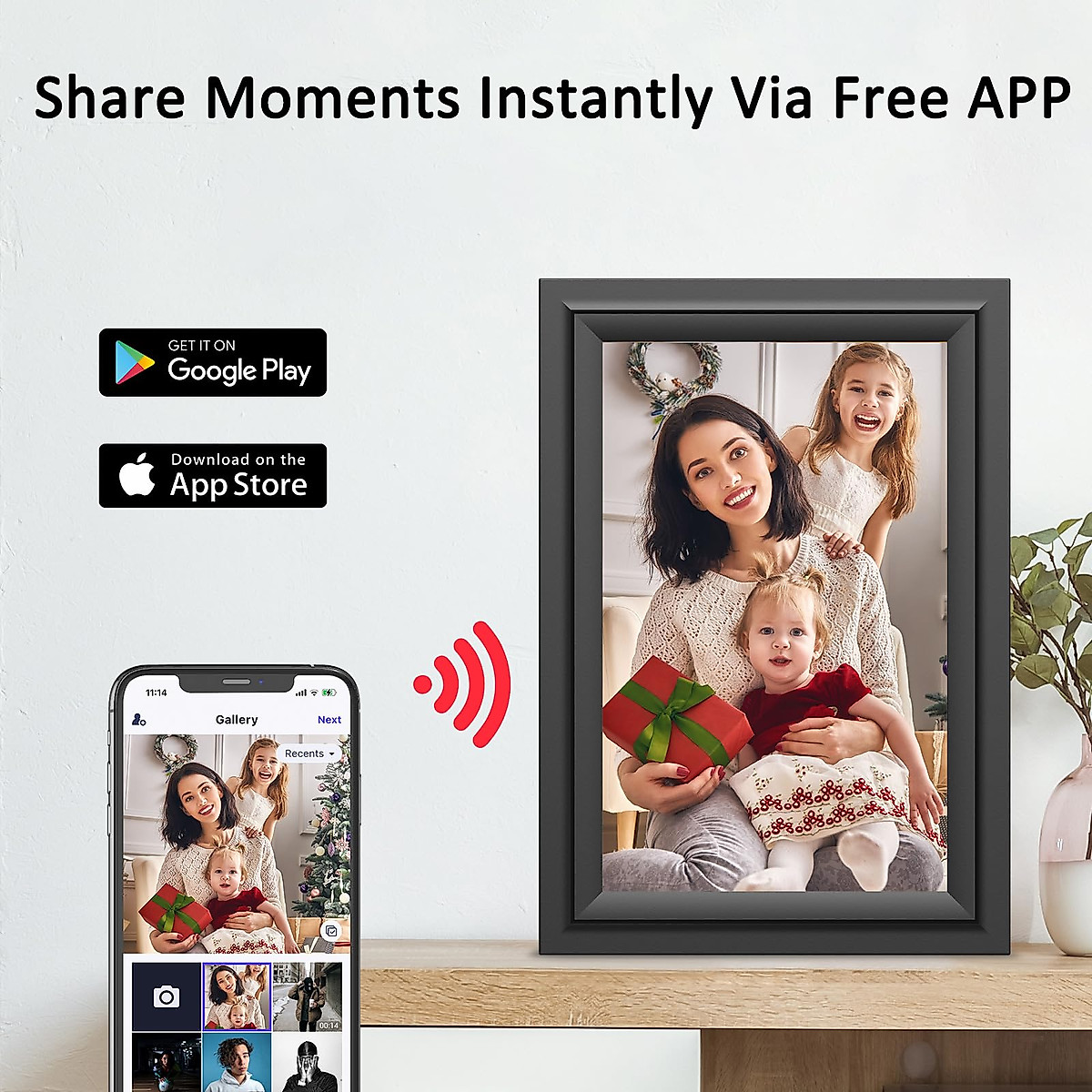 SAMMIX Digital Picture Frame 10.1 Inch WiFi Digital Photo Frame, 32GB Memory IPS HD Touch Screen Picture Frame, Auto-Rotate Slideshow, Wall-Mounted, Easy to Setup to Share Photos or Video via APP