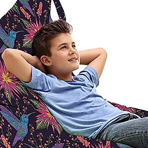 Lunarable Birds Lounger Chair Bag, Hand Drawn Style Hummingbirds and Tropical Flowers Vintage Flora and Fauna, High Capacity Storage with Handle Container, Lounger Size, Multicolor