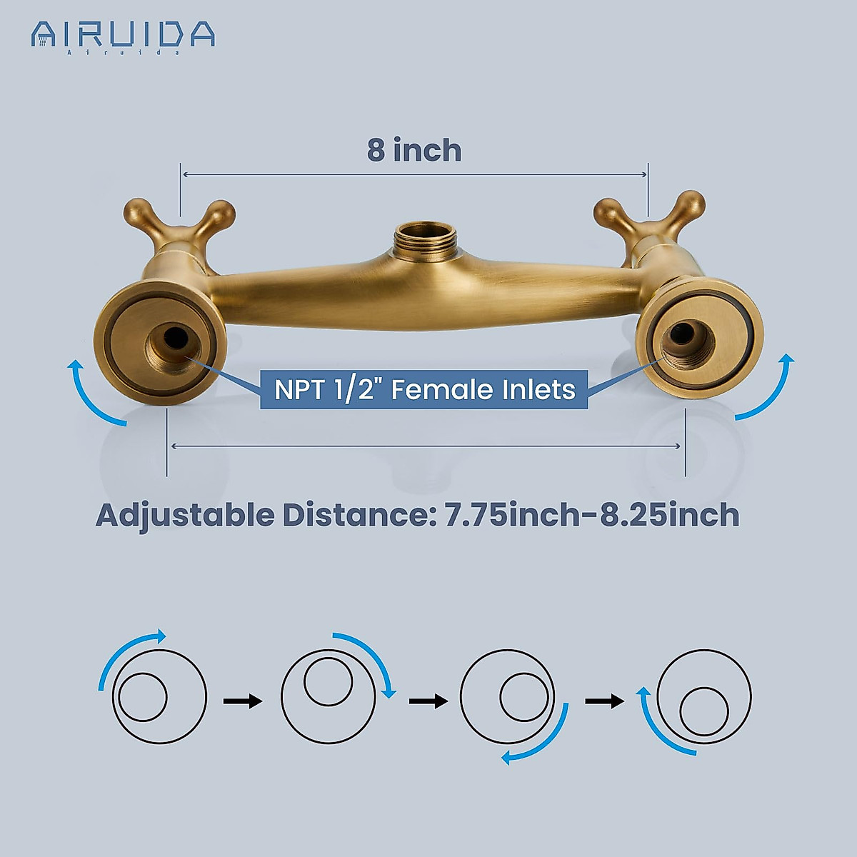 Airuida Antique Brass Wall Mount Commercial Sink Faucet Wall Mounted Kitchen Faucet 360 Rotatable Spout 2 Hole Double Cross Handles 8 Inch Center Tap for Utility Laundry Restaurant Sink