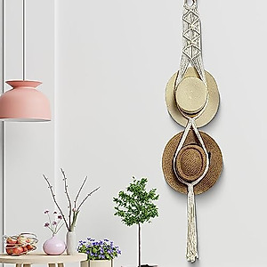 LINXIU Macrame Hat Hangers Boho Hat Rack for Wall Decorative Bohemian Women Cowboy Hats Holder Organizer for Wide Brim Fedoras Caps(2 Hats Style)