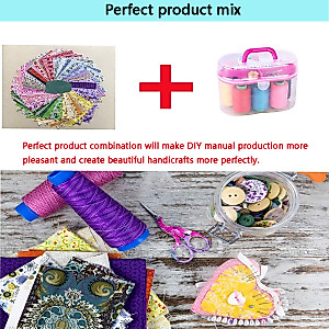 50 Pcs 4" x 4" Craft Fabric, Craft Bundle Patchwork, Pre-Cut Quilt Squares, Quilting Fabric Bundles with Sewing Kit for DIY Artcraft Pattern