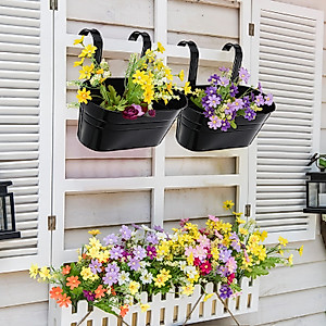 Zubebe 20 Pack Metal Iron Hanging Flower Holders Balcony Railing Planters Bucket Flower Pots with Detachable Hook Large Hanging Planters Rustic Herb Railing Planter for Indoor Outdoor Garden (Black)