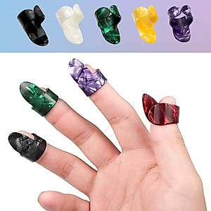 15 Pieces Banjo Guitar Picks Ring Thumb Finger Picks Alaska Open Design Finger Pick Stainless Steel Finger Picks Adjustable Plectrum Thumb Middle Finger for Acoustic Guitar Banjo Bass (Mutiple Color)