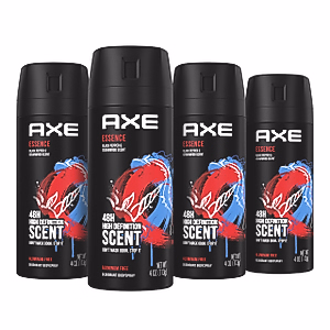 AXE Body Spray Deodorant for Long Lasting Odor Protection Essence Black Pepper & Cedarwood Men's Deodorant Formulated Without Aluminum, 4 Ounce (Pack of 4)